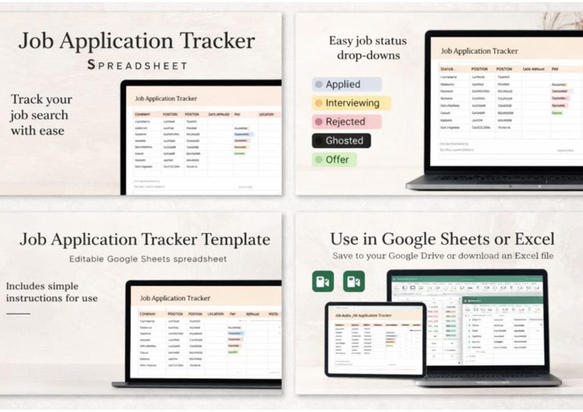 Job Application Tracker | Google Sheets & Excel | Simple Job Search ...