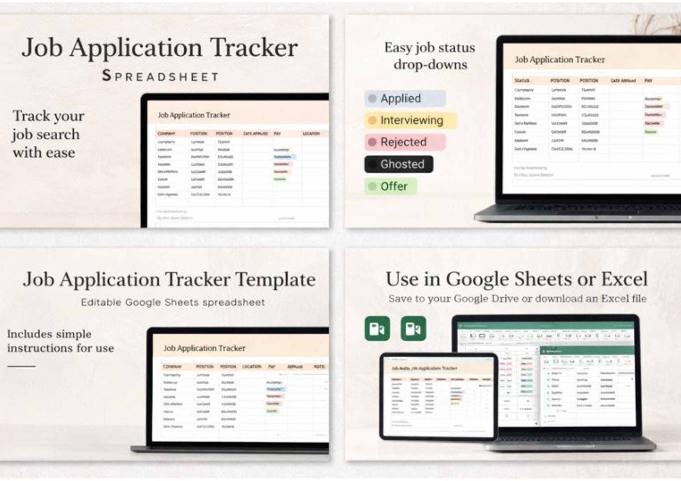 Job Application Tracker | Google Sheets & Excel | Simple Job Search ...
