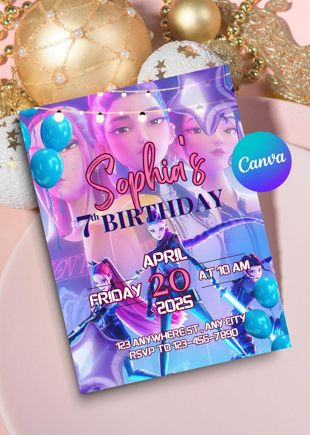 Kpop Birthday Invitation Template, Anime Party Card (digital Download ...