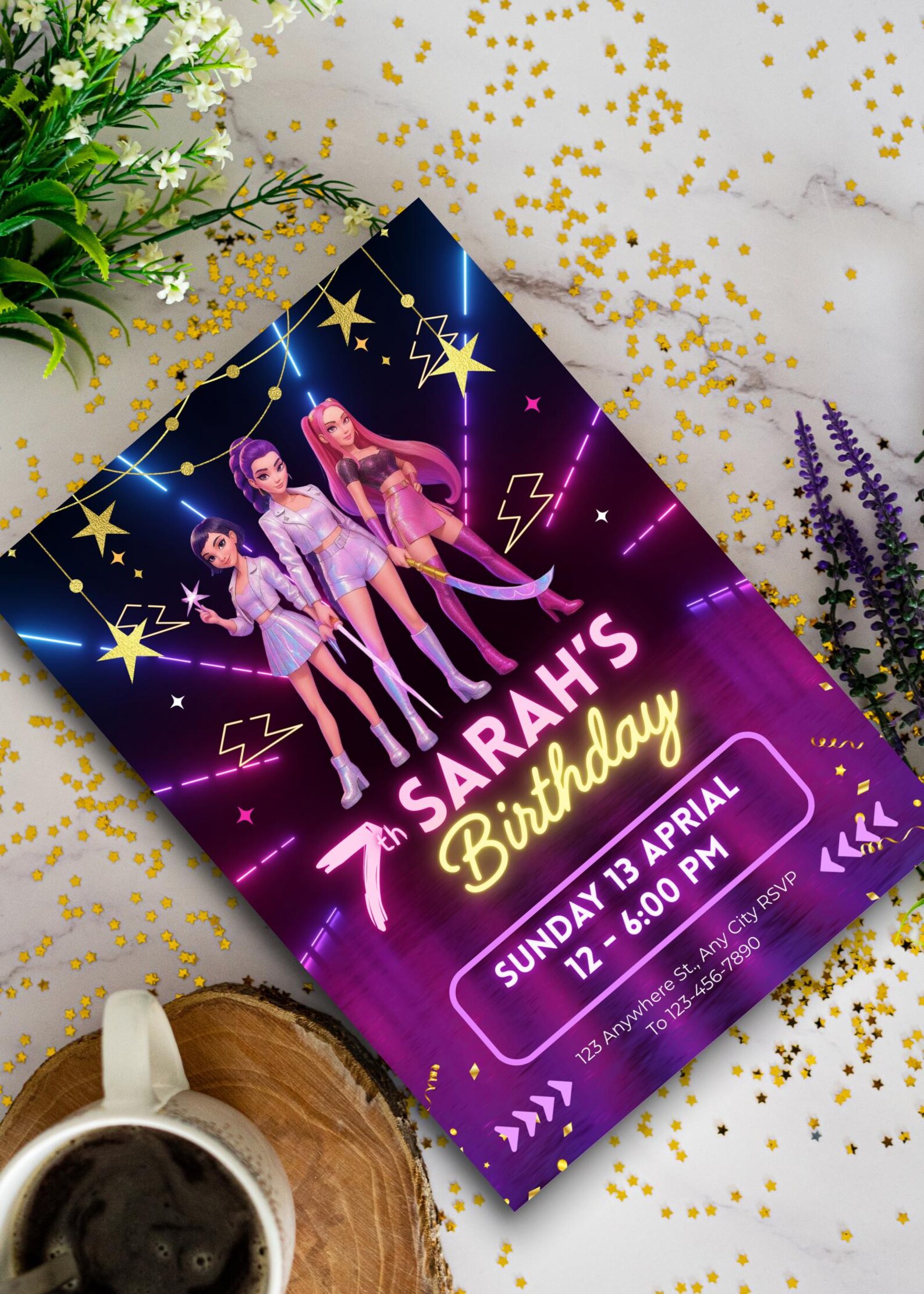 Editable Kpop Demon Hunters Birthday Invitation Party Themed Template ...