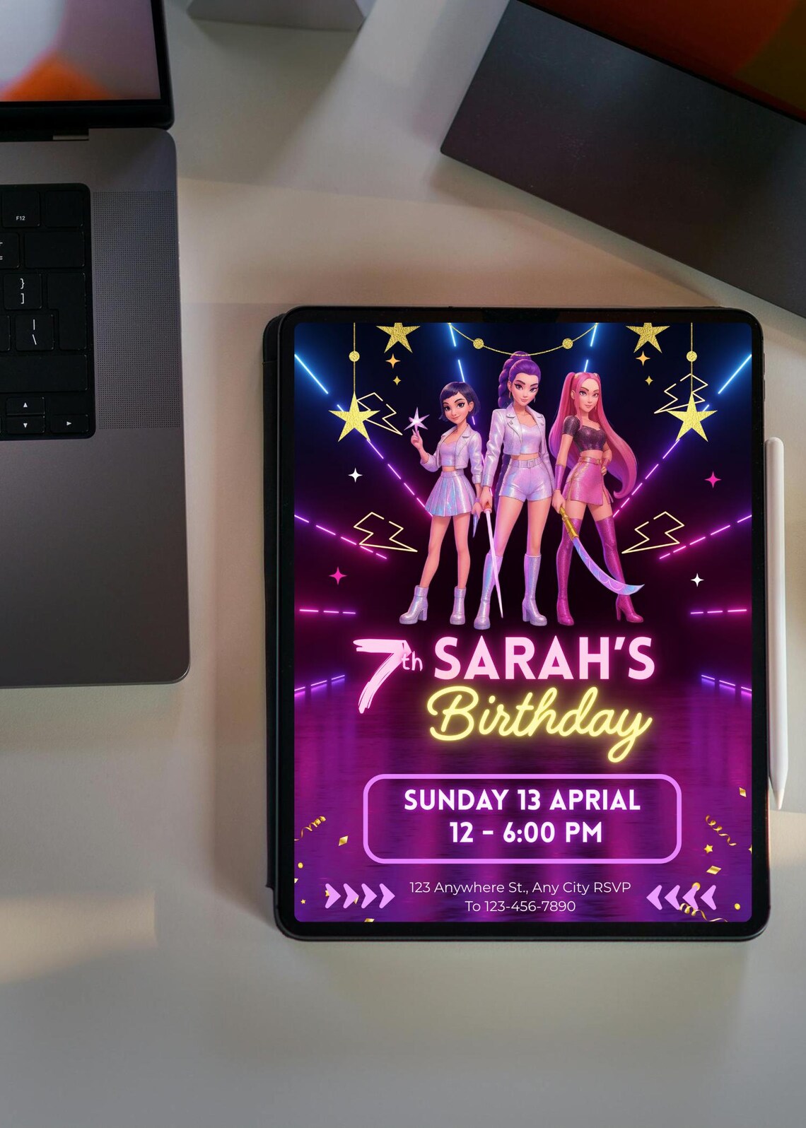 Editable Kpop Demon Hunters Birthday Invitation Party Themed Template ...