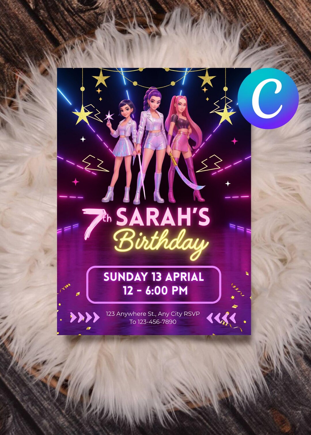 Editable Kpop Demon Hunters Birthday Invitation Party Themed Template ...