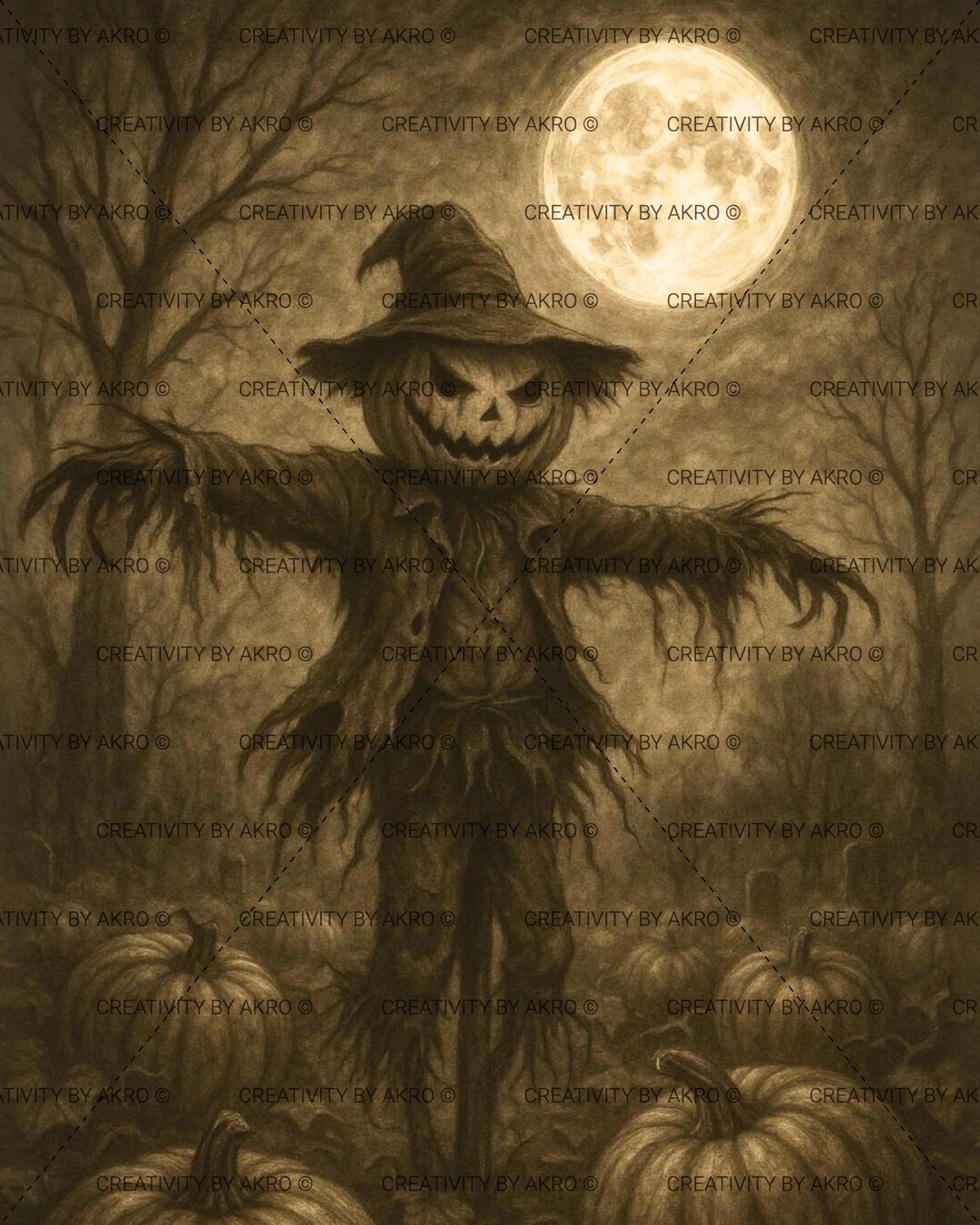 Pumpkin Scarecrow Halloween Wall Art 8x10 – Digital Print | Vintage ...