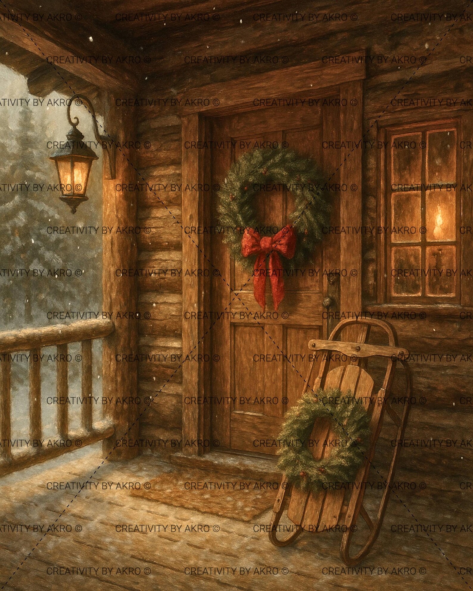 Rustic Cabin Christmas Porch Print – Vintage Winter Wall Art (digital ...