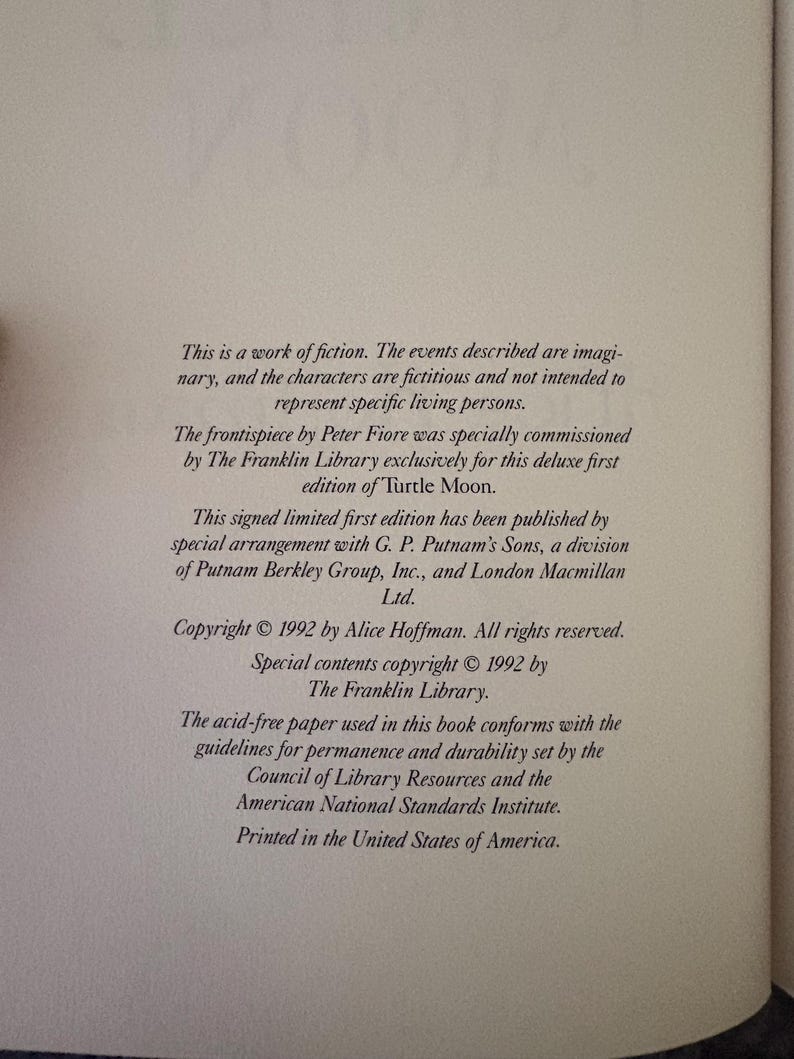 Turtle Moon by Alice Hoffman | Signed First Edition (1992) | Franklin ...