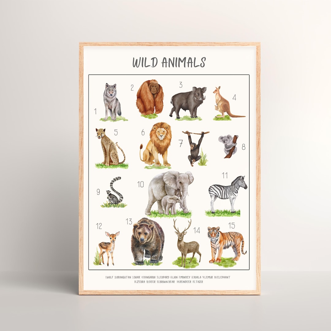 Wild Animals Poster Printable, Safari Jungle Kids Wall Art Digital ...