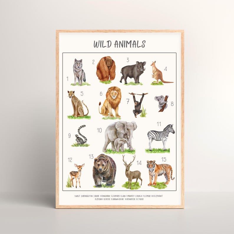 Wild Animals Poster Printable, Safari Jungle Kids Wall Art Digital ...