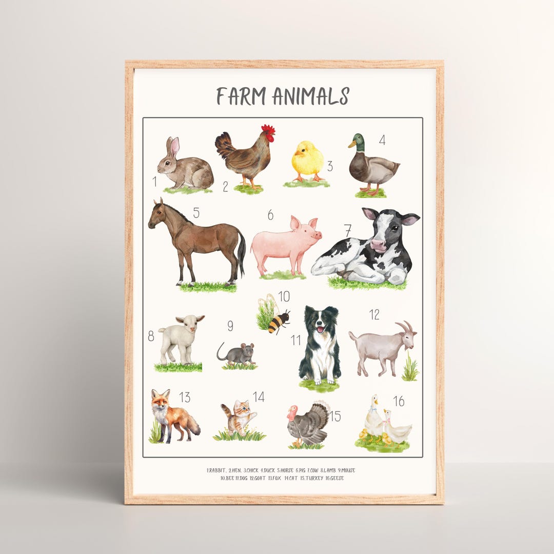 Farm Animals Poster Printable, Kids Wall Art Digital Download ...
