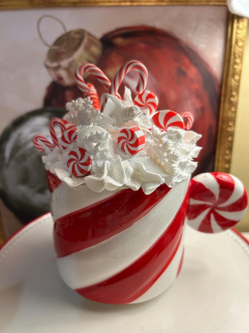 Candy Cane Faux Mug & Cupcakes • Hand Decorated Peppermint • Christmas ...