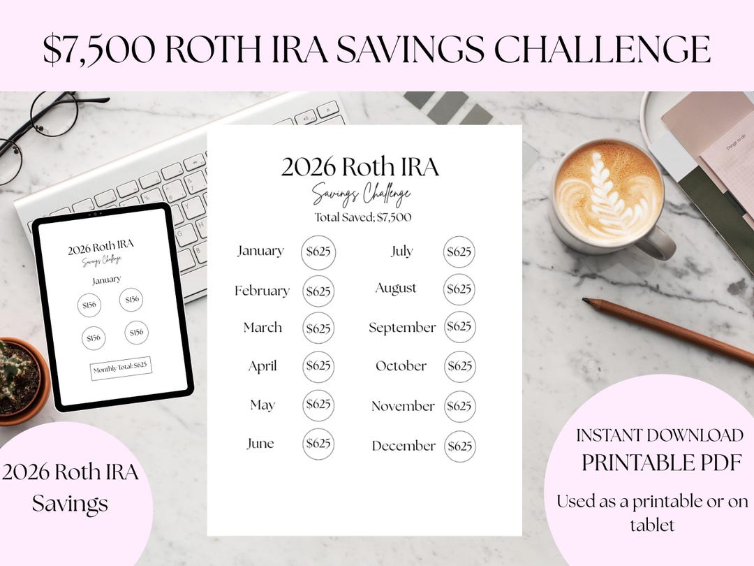 2026 Roth IRA Savings Challenge Printable | Monthly Savings Tracker ...