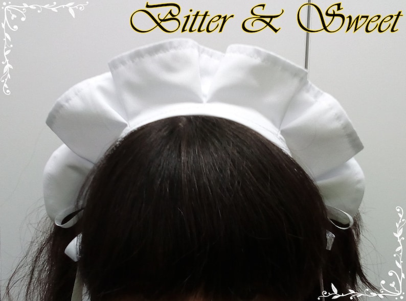 White Pleated Maid Headdress With Side Ribbons Lolita maid - Etsy