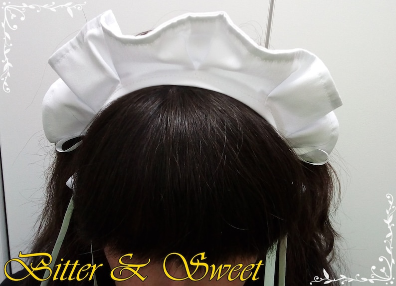 White Pleated Maid Headdress With Side Ribbons Lolita maid - Etsy