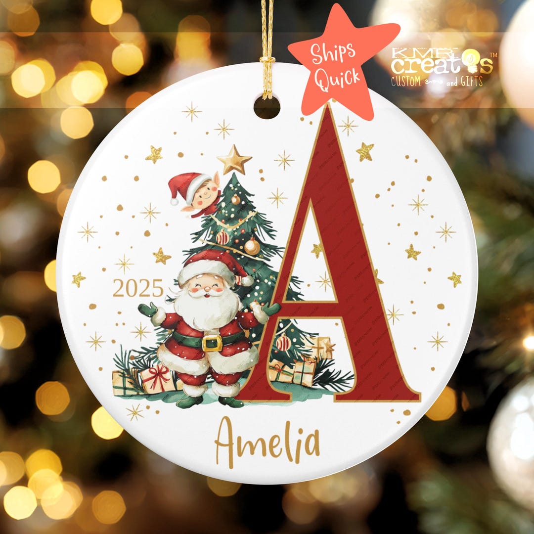 Personalized Santa Initial Letter Ceramic Christmas Ornament, Custom ...
