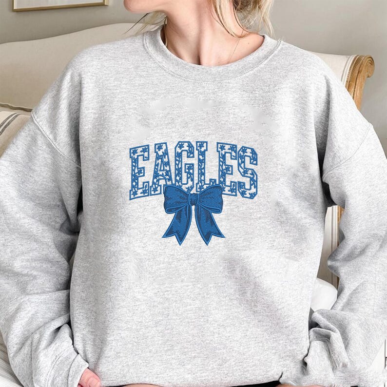 Eagles Embroidery Design With Bow, Floral School Spirit Patch, Team ...