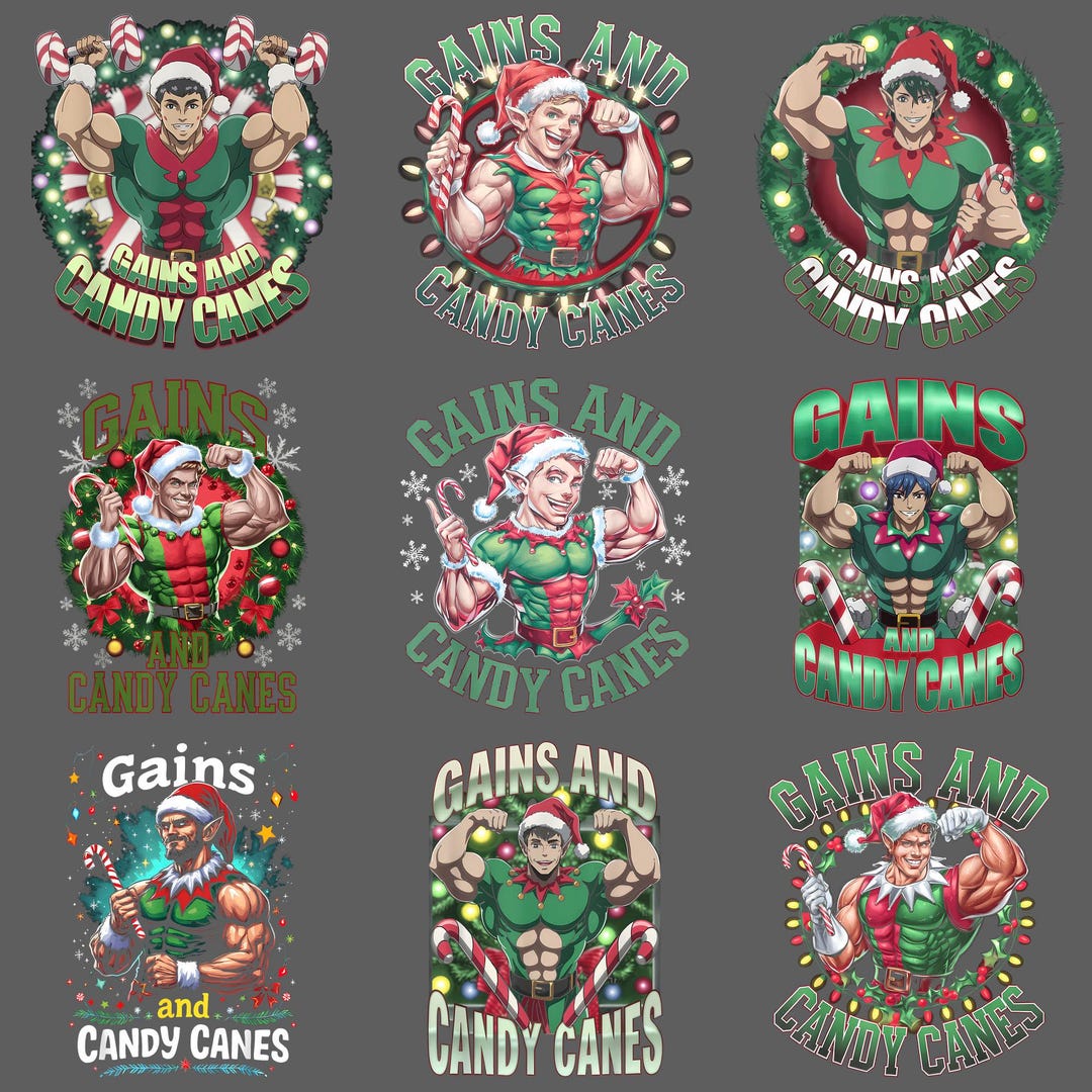 Funny Elf Gym Workout Candy Canes PNG - Christmas Holiday Clipart ...