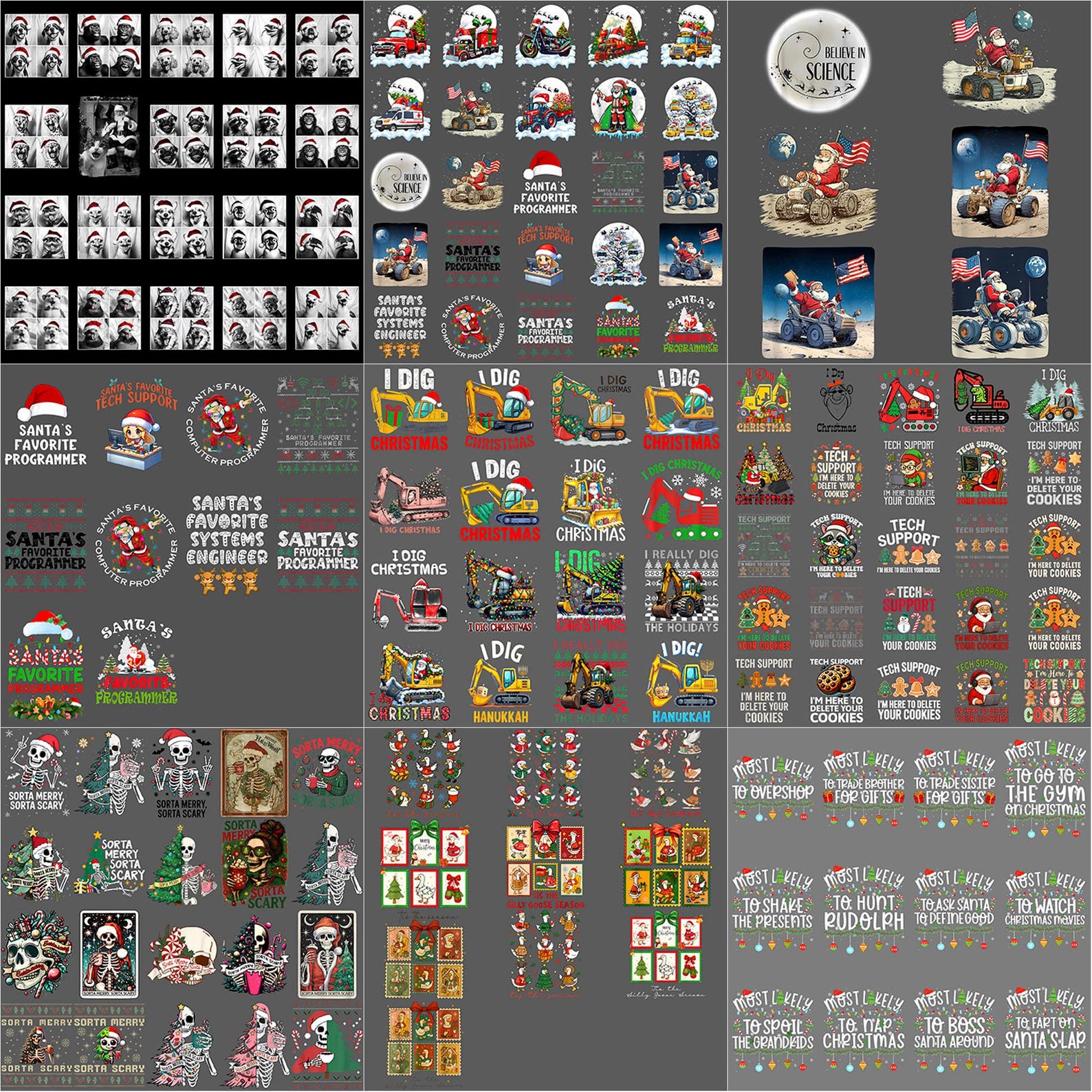 1000+ Christmas PNG Bundle – Funny Christmas Santa PNG, Retro Holiday ...