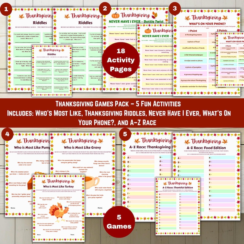 Printable Thanksgiving Games – Family & Friends Activities (PDF ...