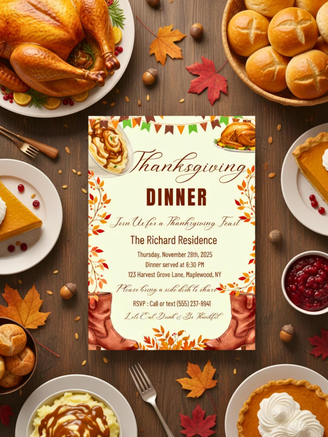 Editable Thanksgiving Dinner Invitation, Fall Feast (canva Template) - Etsy