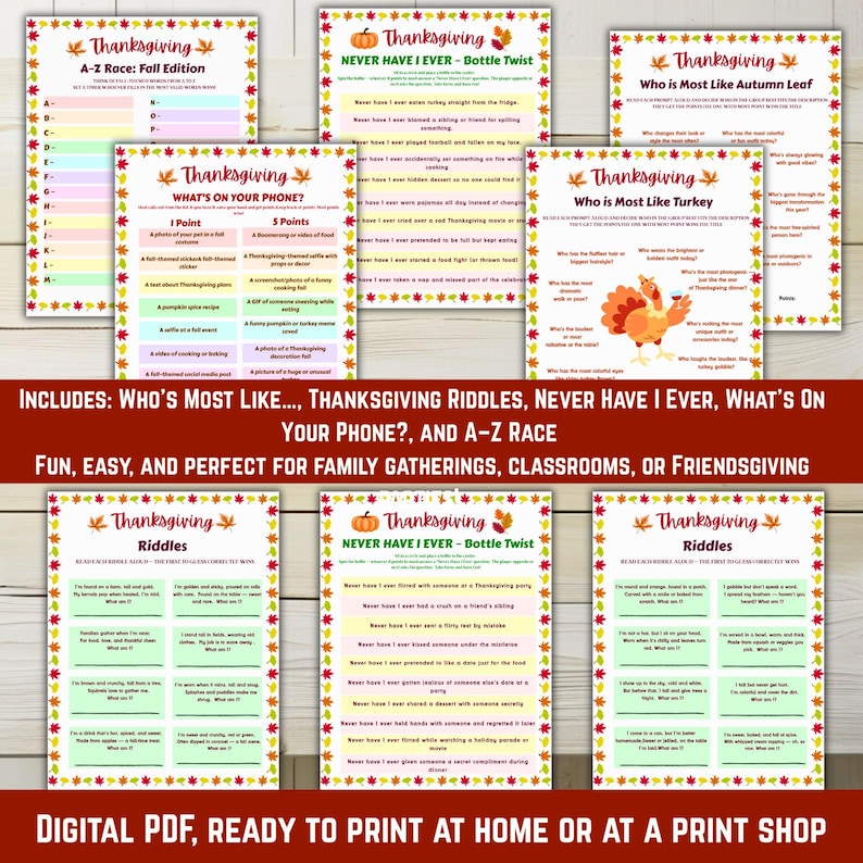 Printable Thanksgiving Games – Family & Friends Activities (PDF ...