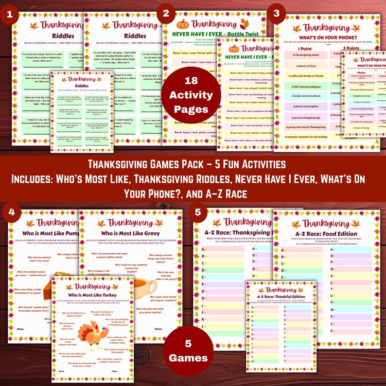 Printable Thanksgiving Games – Family & Friends Activities (PDF ...