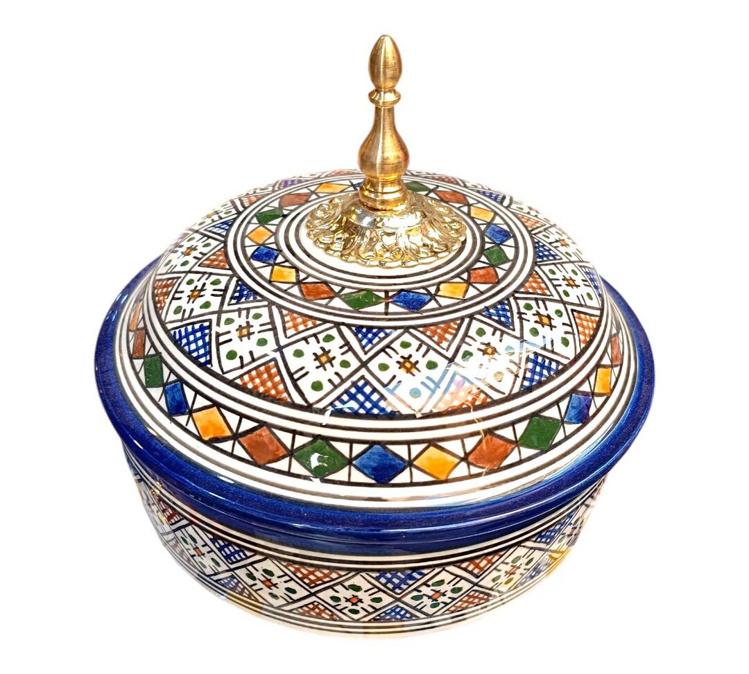Moroccan Lidded Dish – Rare Sale! Hand-painted Fez Pottery - Etsy