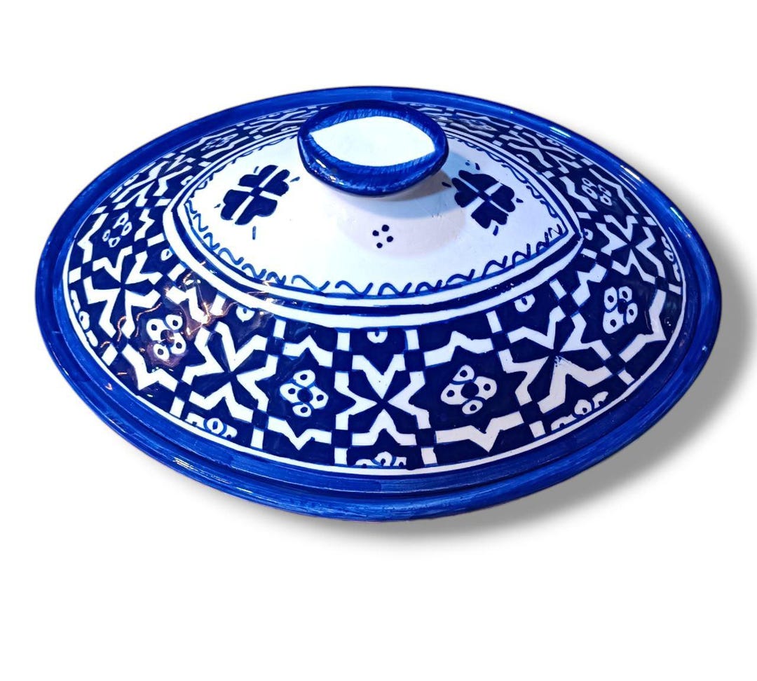 Oval Tagine – Blue & White Geometric Design Handmade Moroccan - Etsy