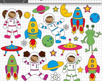Space Clip Art Cosmic Astronomy Planets Rockets Astronaut Sun | Etsy
