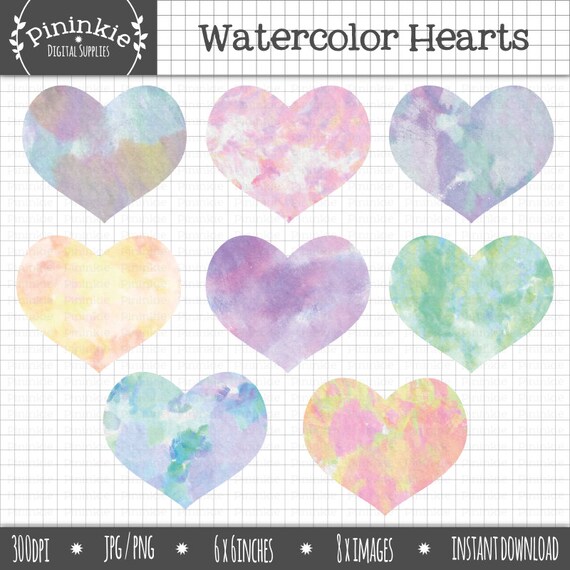 Items similar to Watercolor Heart Clipart, Valentine Clipart ...