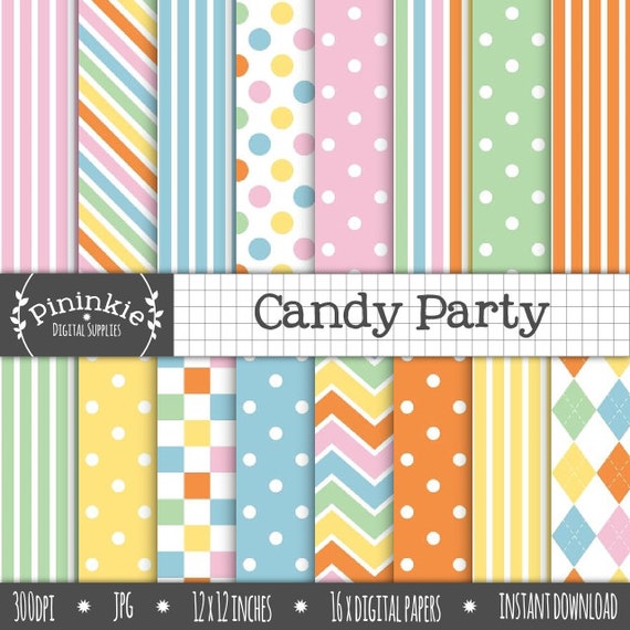Rainbow Digital Paper Candy Stripe Digital Scrapbooking | Etsy