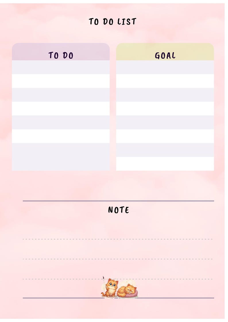 Kawaii Cat to Do List | Pink Printable Planner | Daily Task Organizer ...
