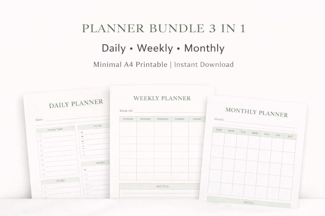 Minimalist Planner Bundle | Daily, Weekly, Monthly A4 (digital Download ...