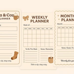 Cocoa & Cozy Planner Set | Warm Hygge Printable (daily, Weekly, Monthly ...