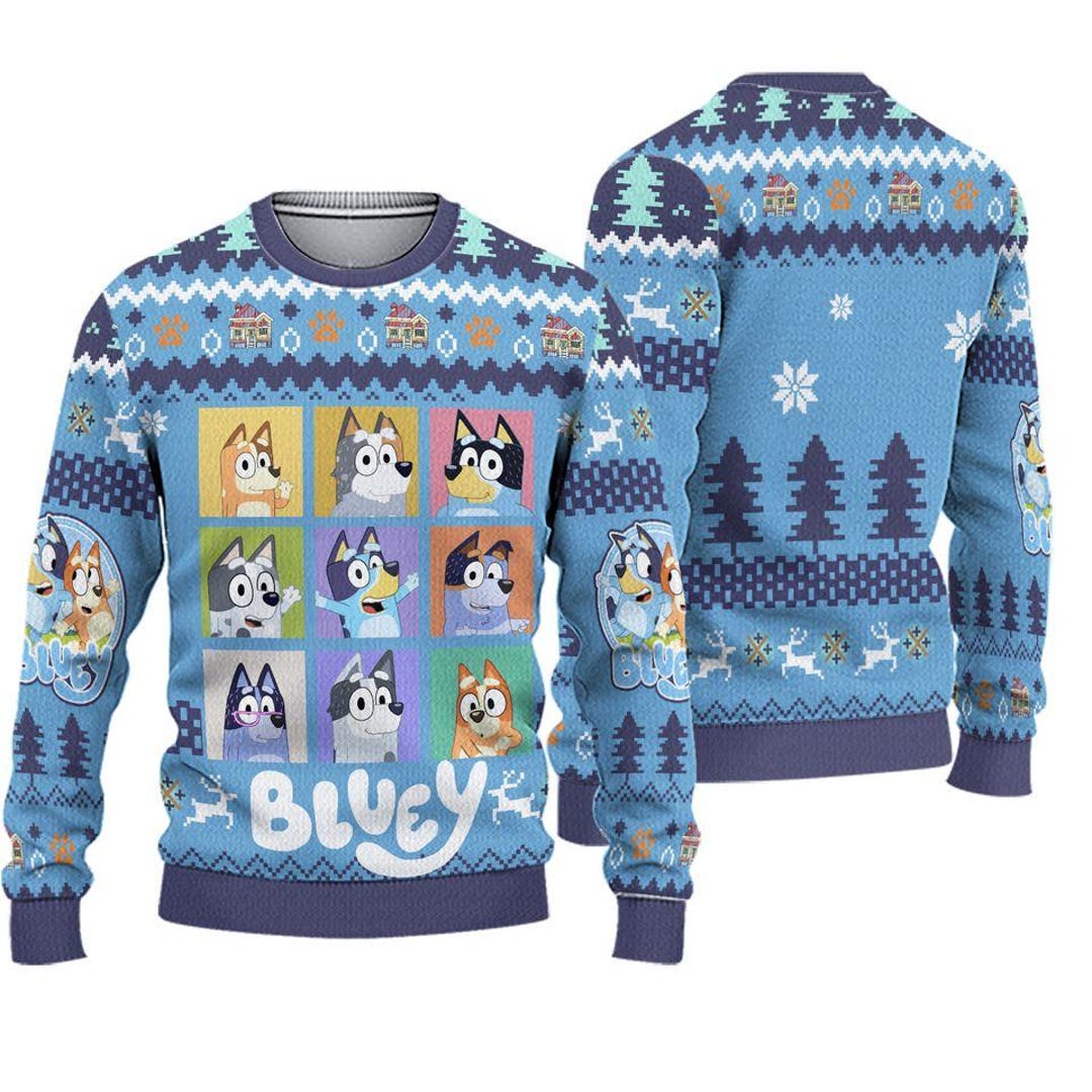 Bluey Christmas Sweater, Funny Ugly Holiday Jumper, Bluey Family Xmas ...
