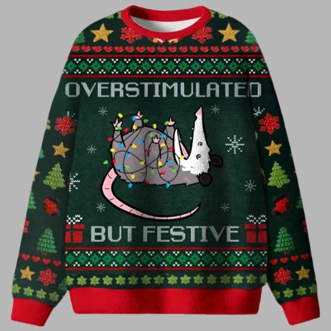 Overgestimuleerd but Festive Christmas Ugly Sweater, Funny Ugly Holiday ...