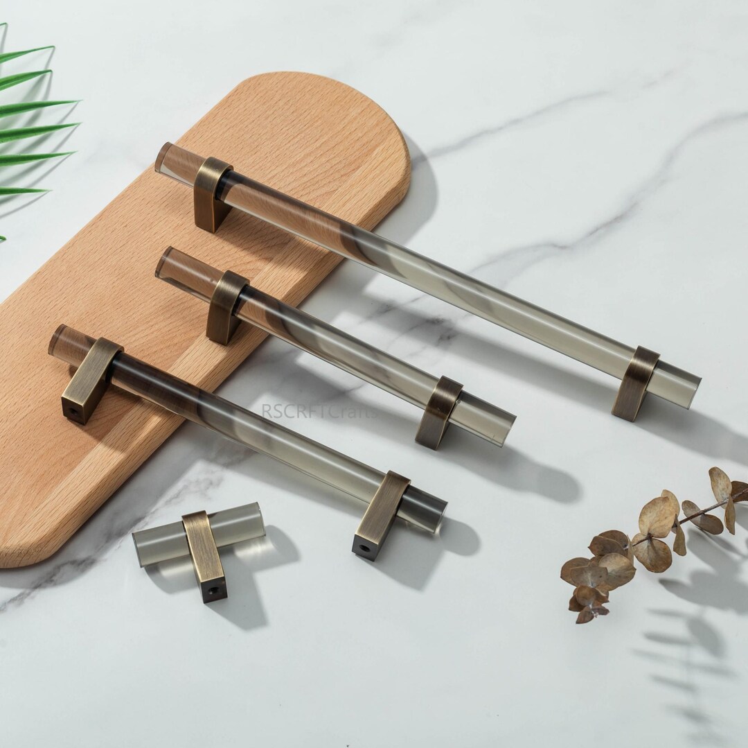 Customizable Gray Acrylic Cabinet Handles - Brass & Antique Bronze ...