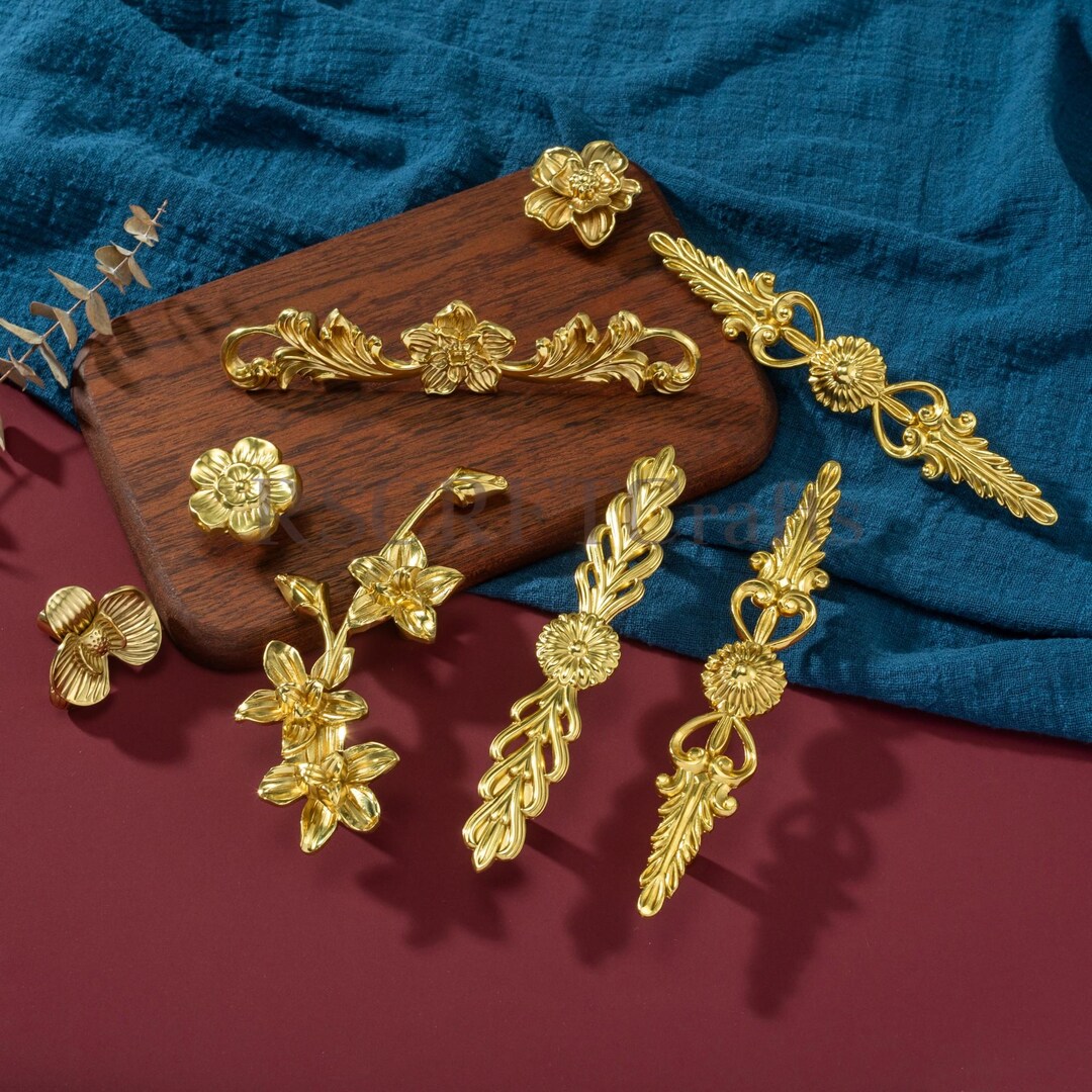 Solid Brass Branches & Flower Drawer Pulls: Kitchen Door Handles, Art ...