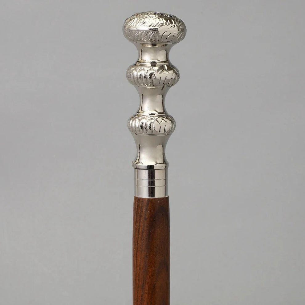 Vintage Wooden Walking Cane With Silver-tone Brass Handle | 3-piece ...