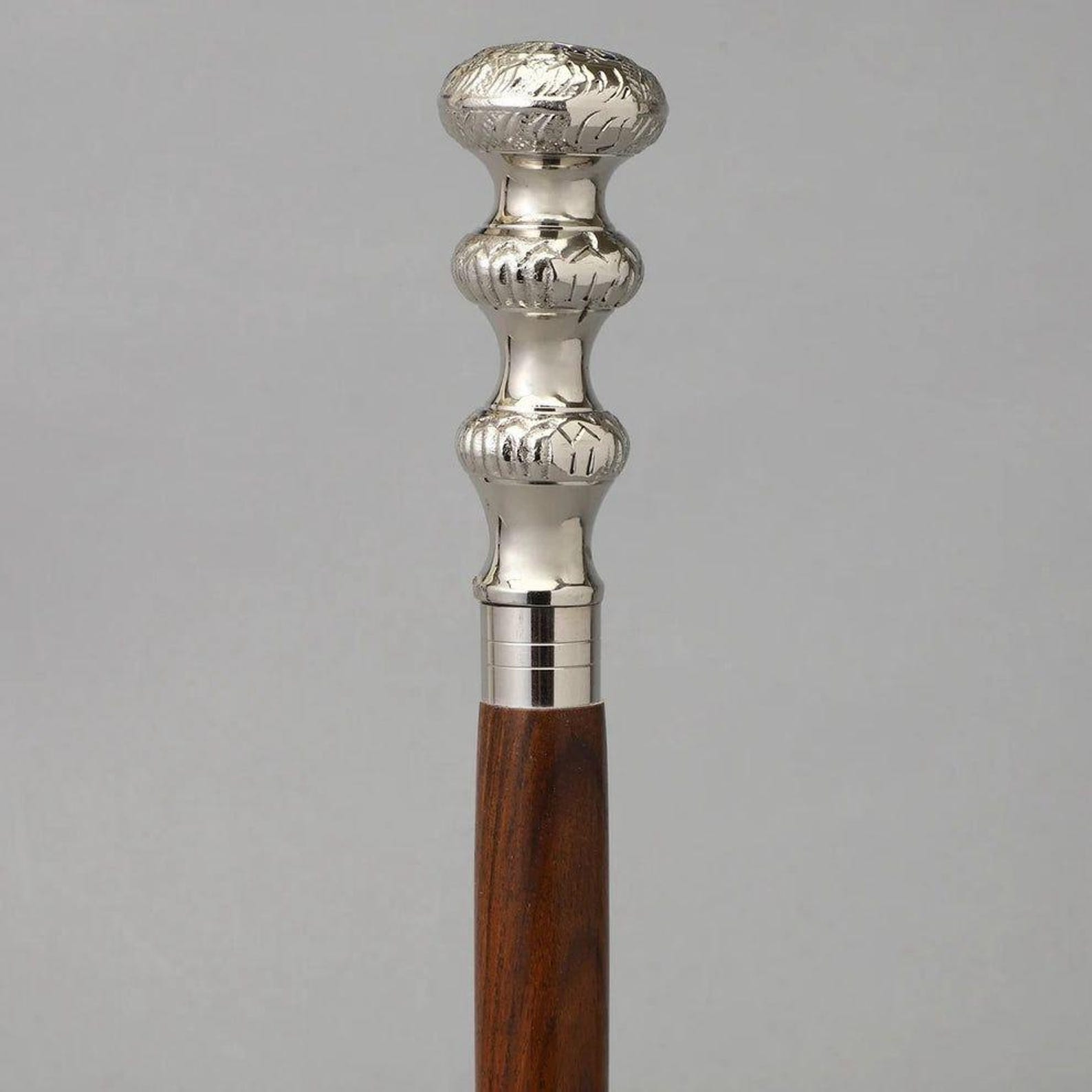 Vintage Wooden Walking Cane With Silver-tone Brass Handle | 3-piece ...