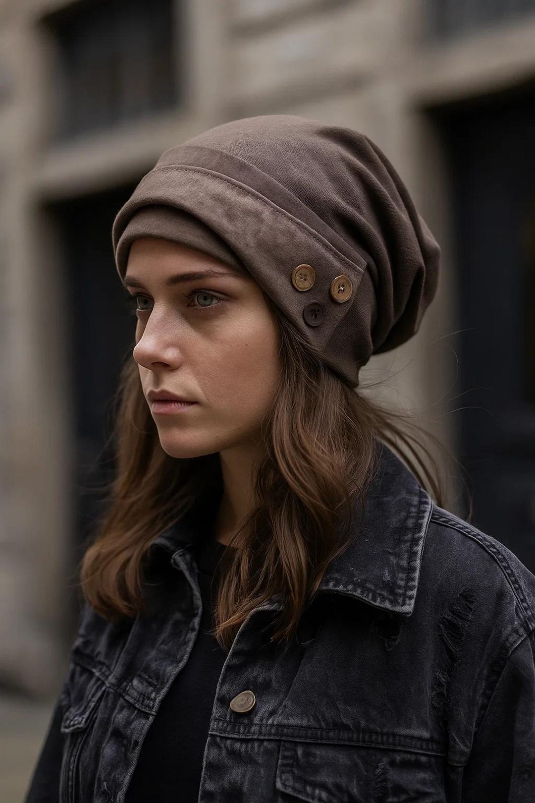 Handmade Patchwork Button Beanie: Women's Slouchy Knit Cap - Etsy