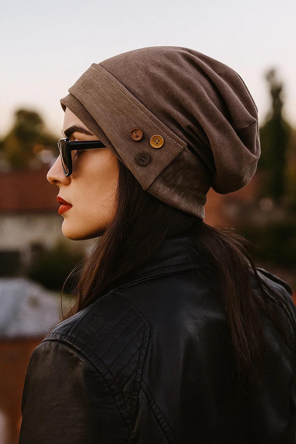 Handmade Patchwork Button Beanie: Women's Slouchy Knit Cap - Etsy