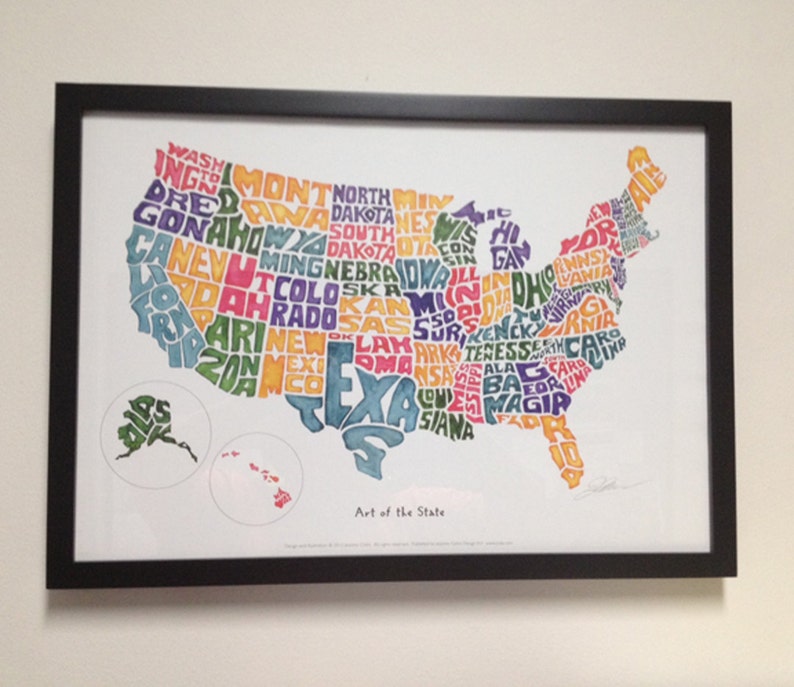 Art of the State Groovy Geography USA Map Poster 20 X 14 Inches - Etsy