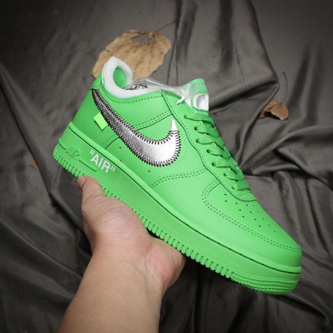 Custom Nike Air Force 1 Low – Neon Green With Chrome Swoosh, Contrast ...