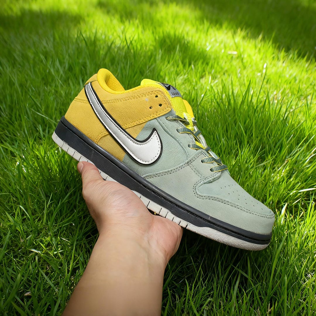 Yellow Grey Dunk SB Low , Retro Color Block Suede Skate Shoes, Unisex ...