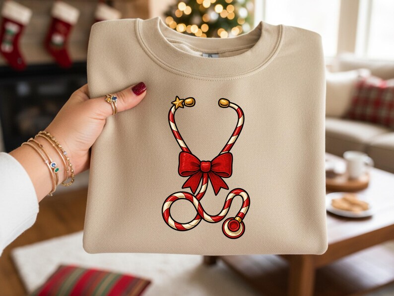 Sublimation PNG: Candy Cane Stethoscope Christmas Red Gold Transparent ...
