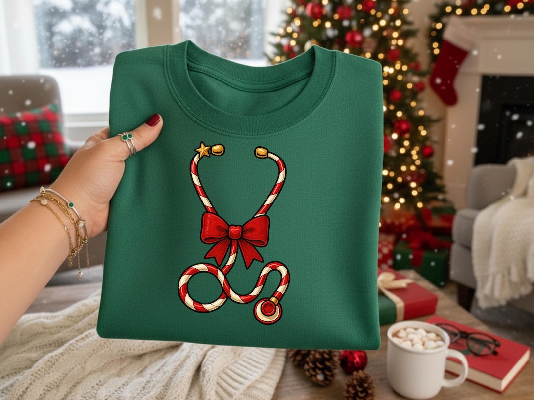 Sublimation PNG: Candy Cane Stethoscope Christmas Red Gold Transparent ...