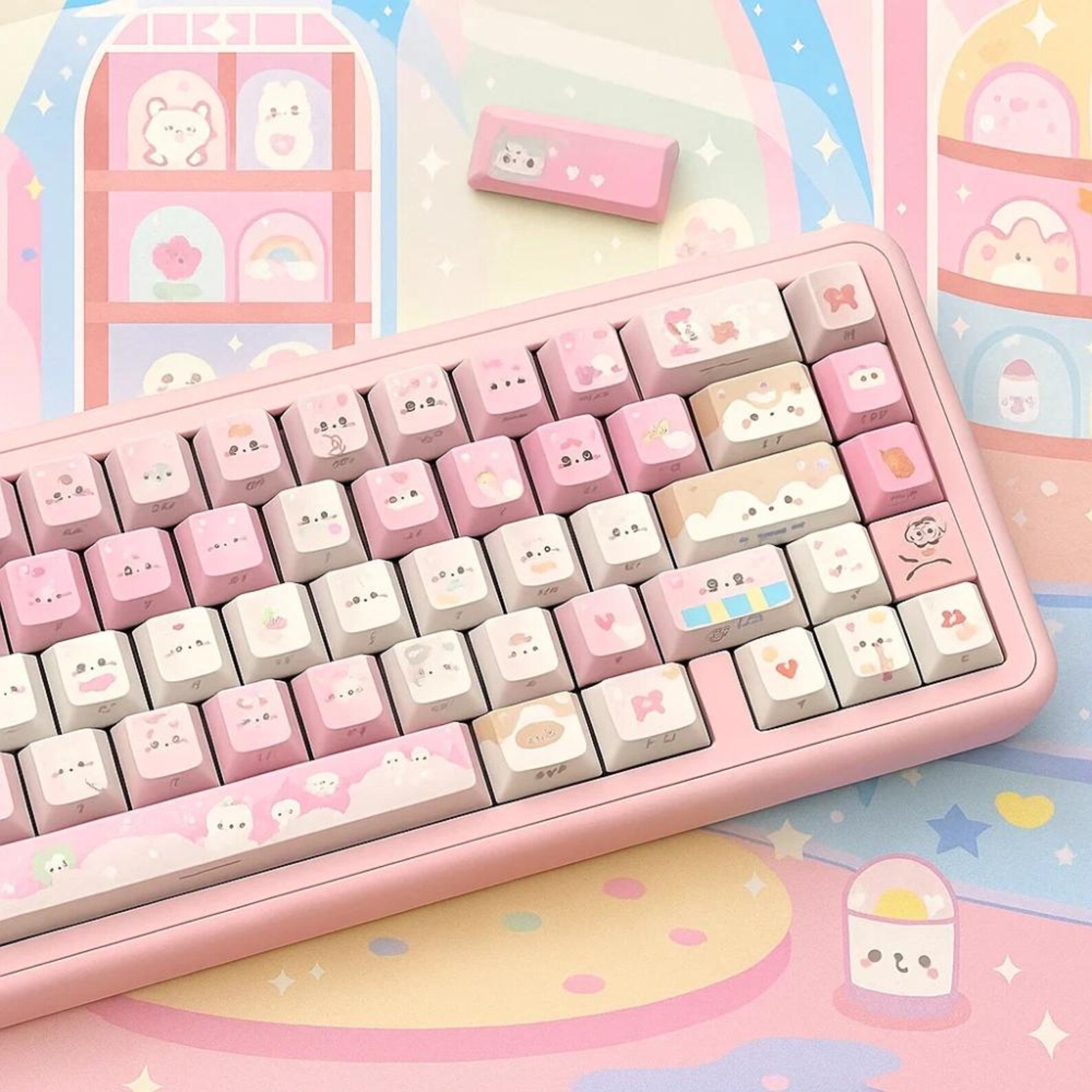 Cute Pink Cat Keycap Set | Meow Theme Mao/cherry Profile PBT Keycaps ...