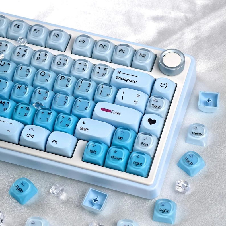 132-key Blue Thai Keycaps | Translucent PBT PC Cherry Profile | Liquid ...