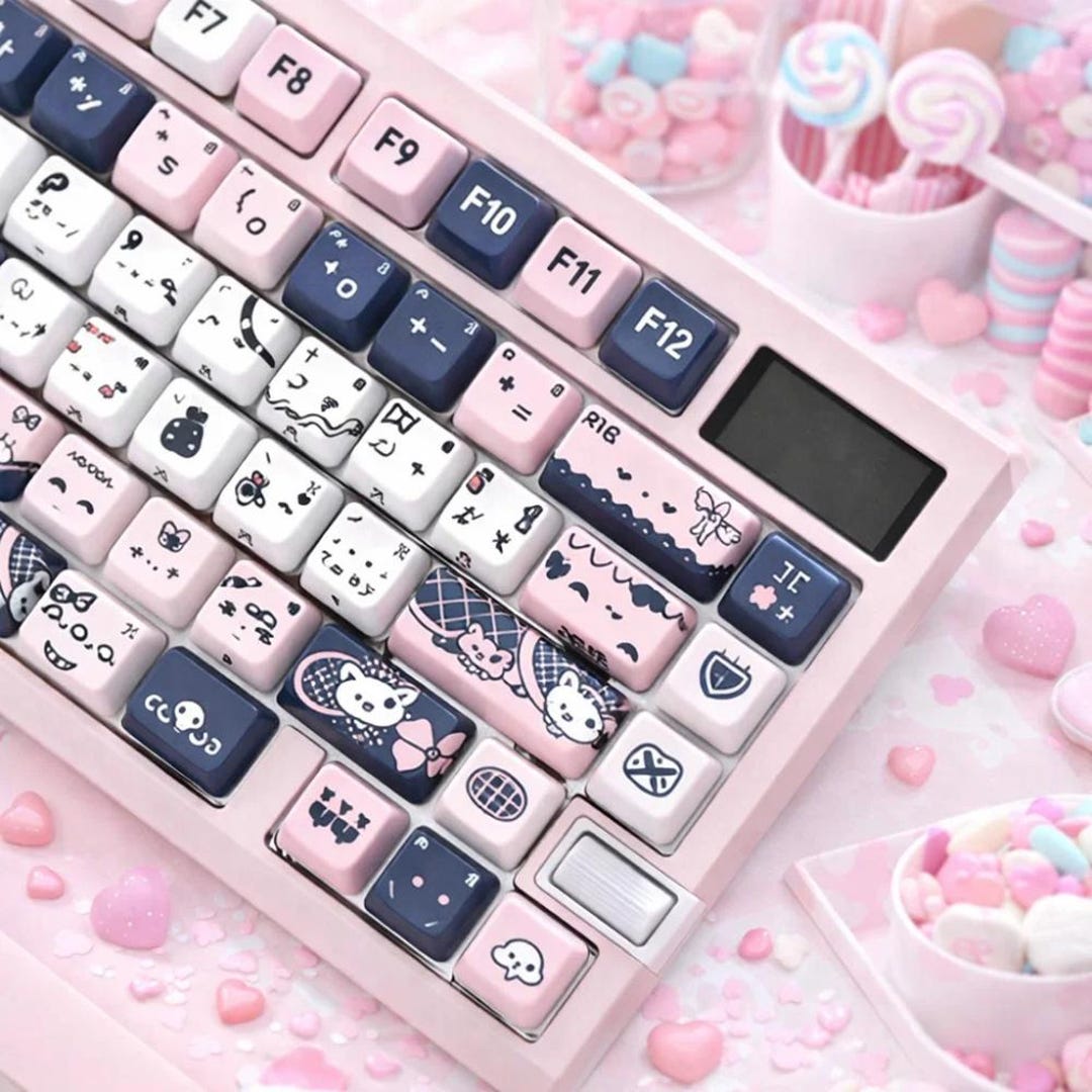 Versatile Meow Cat Keycap Set MAO Profile | 129 PBT Hand-drawn Cute ...