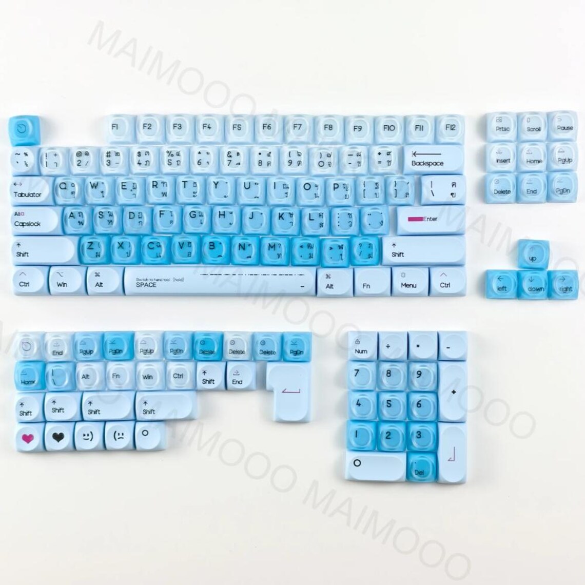 132-key Blue Thai Keycaps | Translucent PBT PC Cherry Profile | Liquid ...