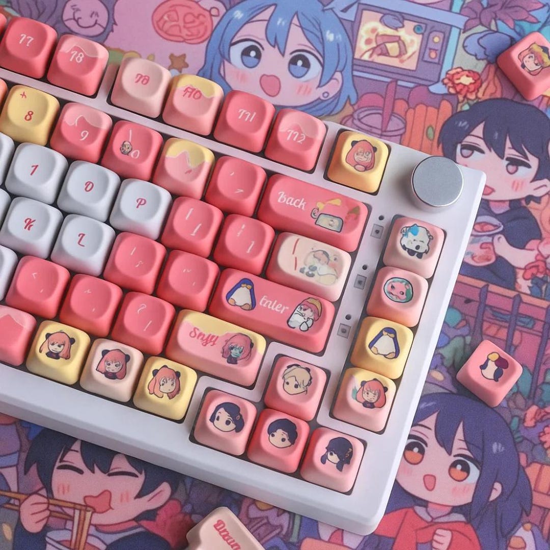 Pink Cartoon Keycap Set | Pastel Anime PBT, Alice Layout - Etsy